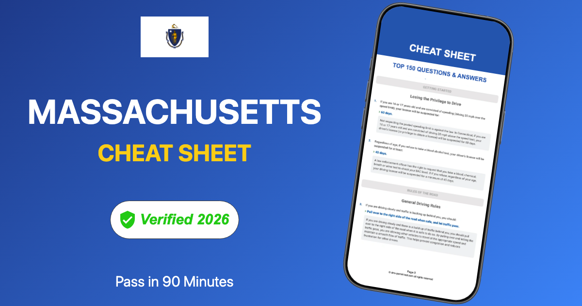 2026 Massachusetts RMV Written Test Cheat Sheet | Pass on Your 1st Try