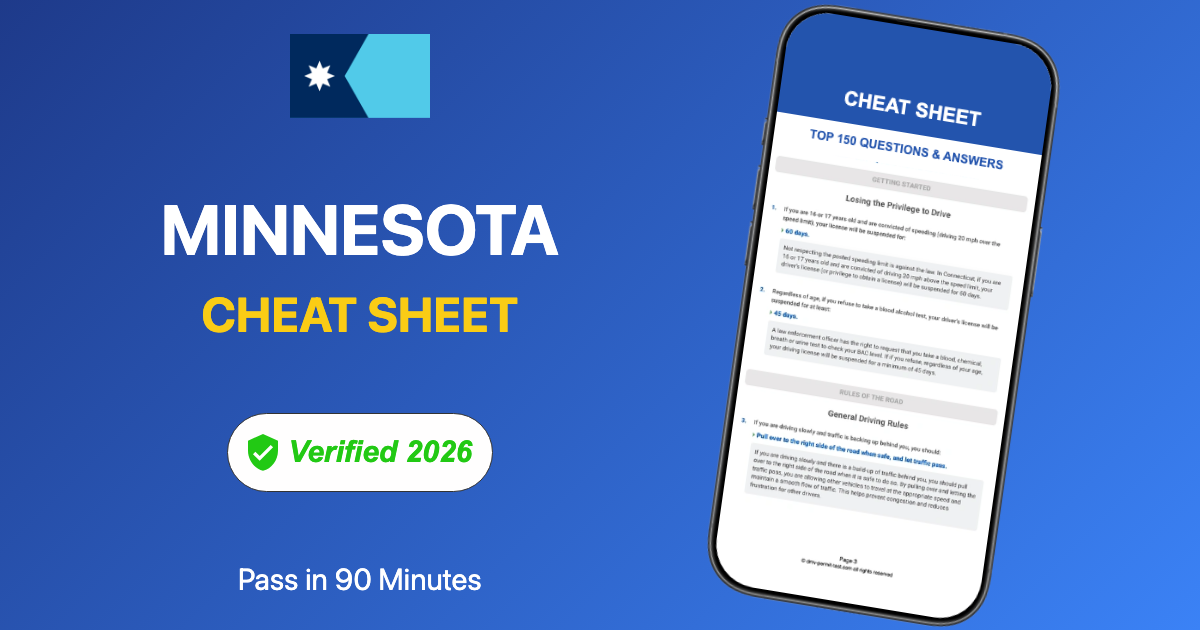 2026 Minnesota DMV Written Test Cheat Sheet | Pass on Your 1st Try
