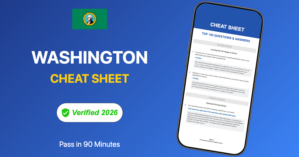2026 Washington DMV Written Test Cheat Sheet | Pass on Your 1st Try